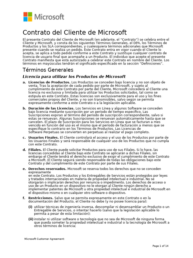 Contrato del Cliente de Microsoft | PDF | Responsabilidad legal | Microsoft