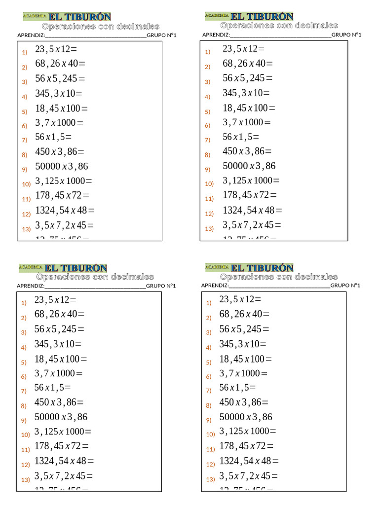 SEPARATA N° 11 - Operaciones con decimales 2 | PDF