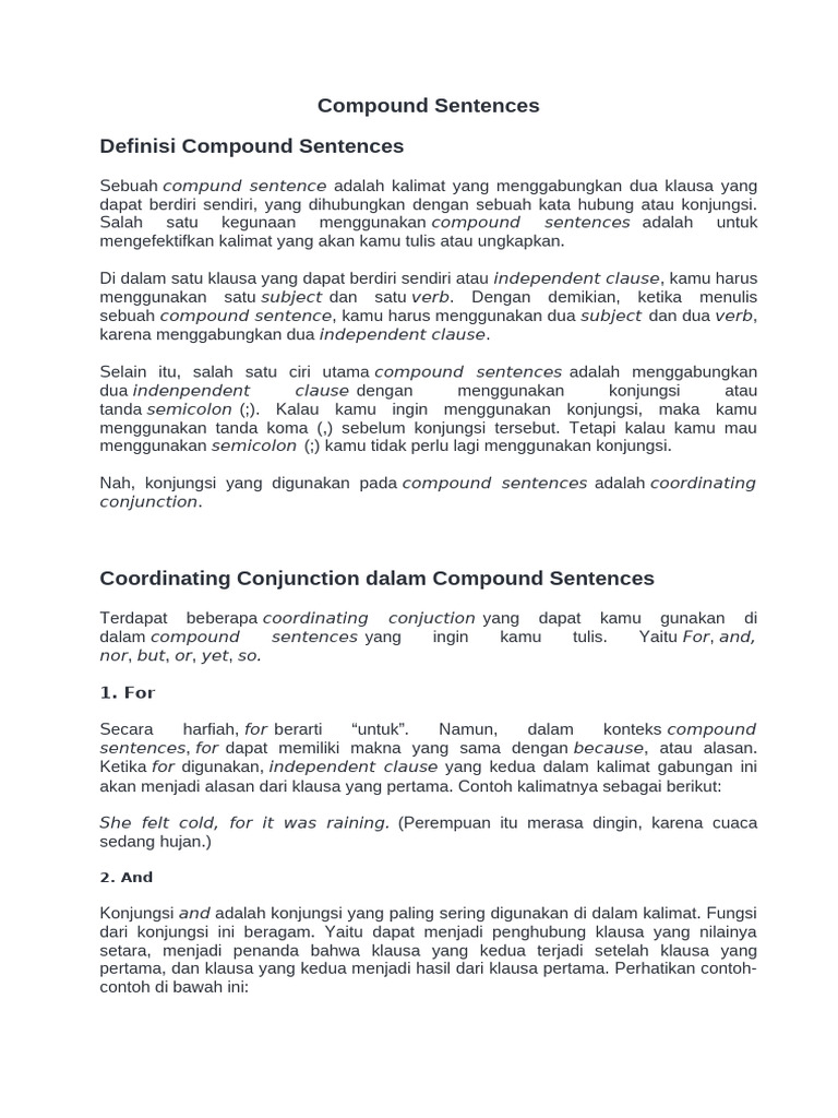 Pengertian dan Contoh Compound Sentence | PDF