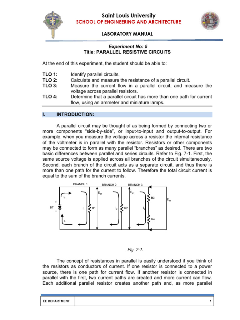 Experiment 5 - Parallel Resistive Circuits | PDF | Series And Parallel Circuits | Resistor