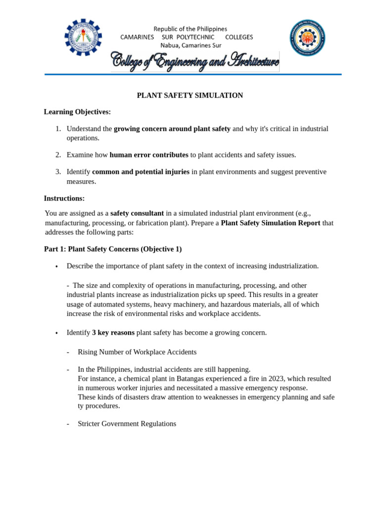 Plant Safety Simulation Report Guide | PDF | Personal Protective ...
