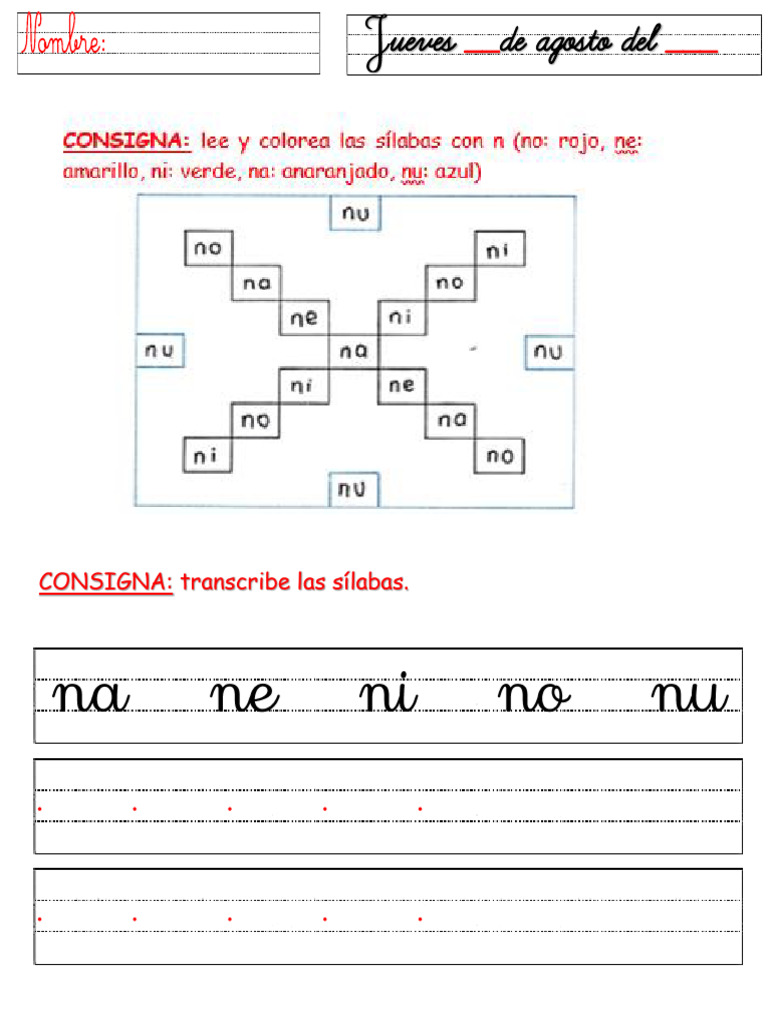 Hoja de Aplicación - Silabas Con N - Formando Palabras | PDF