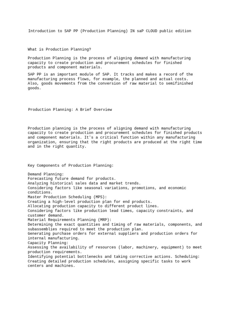 Introduction To SAP PP Production | PDF | Production And Manufacturing | Business