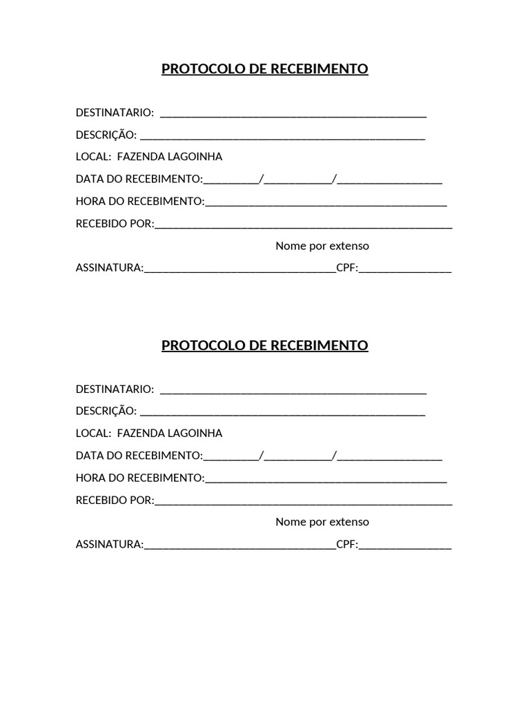 Modelo de Protocolo de Recebimento | PDF