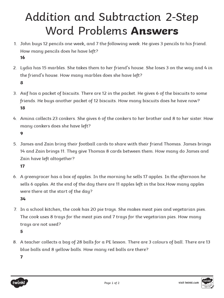 2-Step Word Problems Answers | PDF
