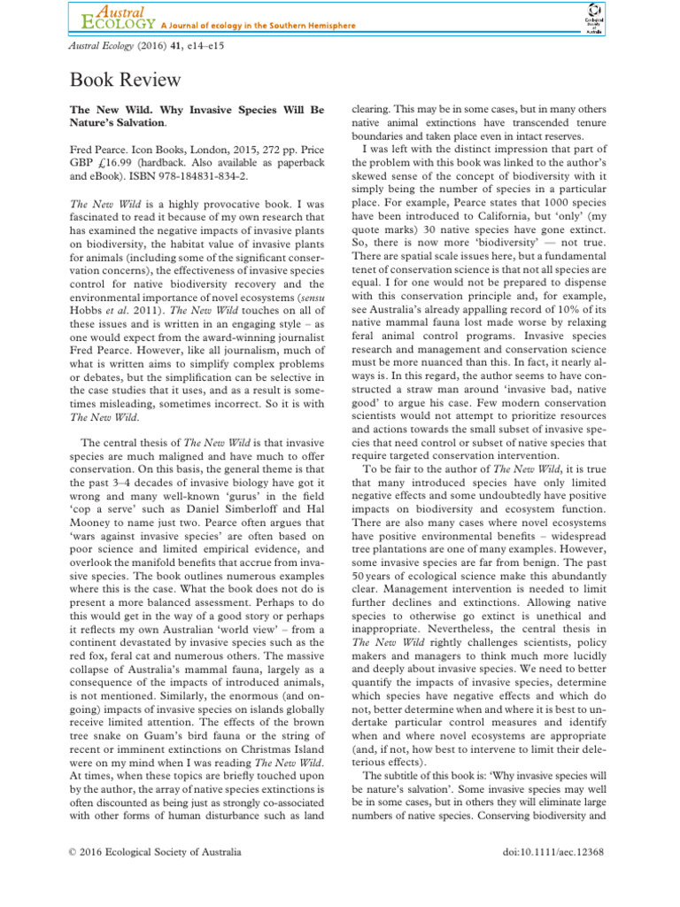 Invasive Species: A Controversial Perspective | PDF | Invasive Species ...