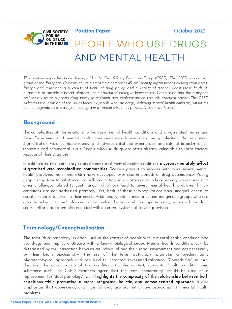 CSFD Position Paper PWUD and Mental Health | PDF | Mental Health ...
