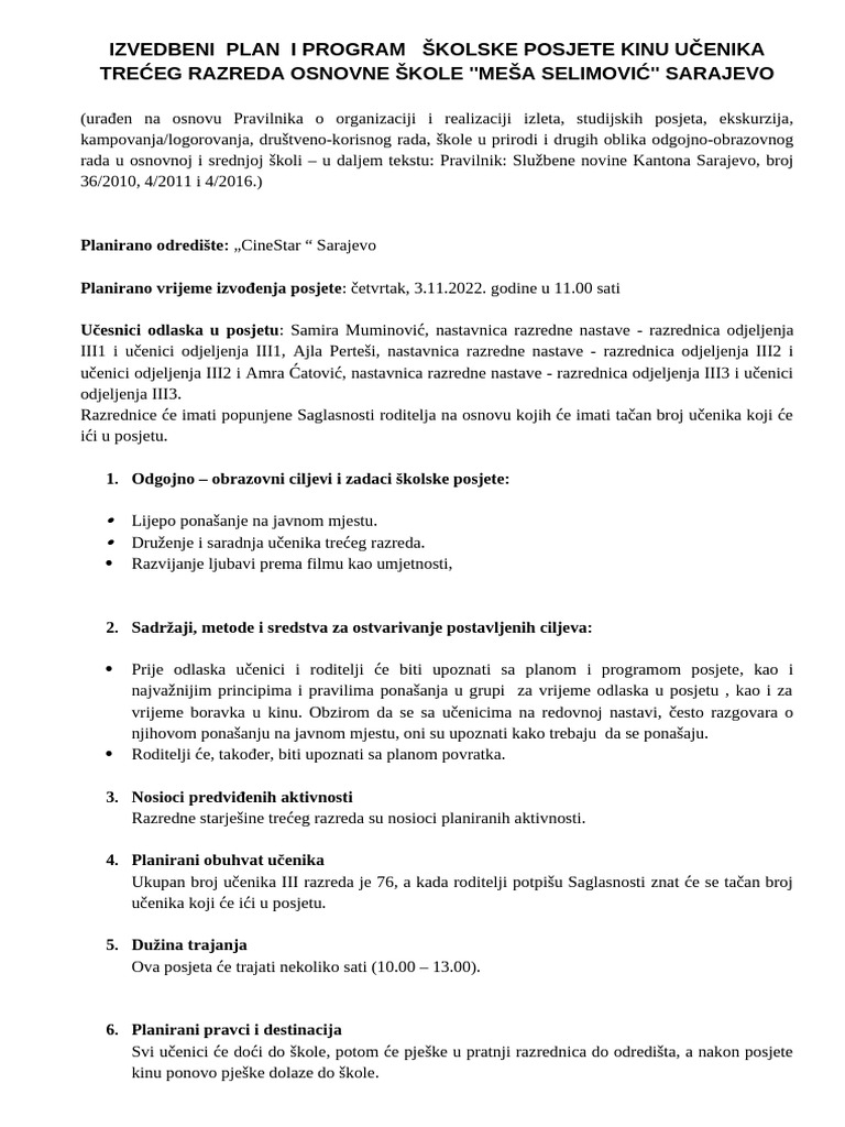 Izvedbeni Plan Posjete Kinu | PDF