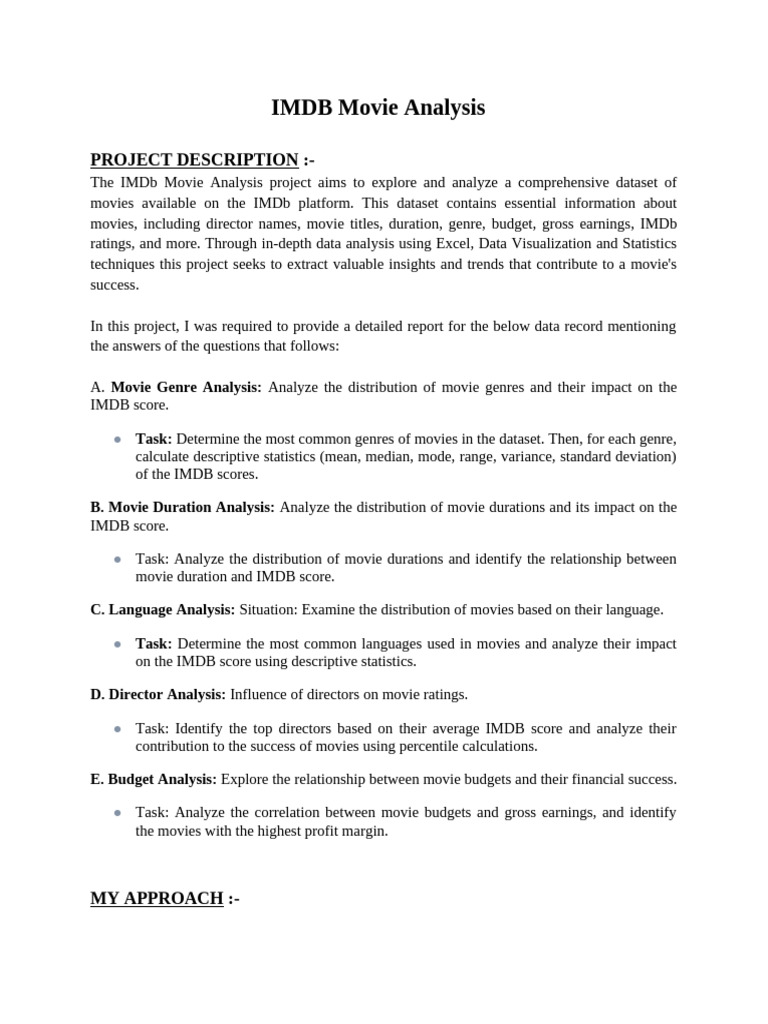 IMDB Movie Analysis Project Report | PDF | Statistics | Median
