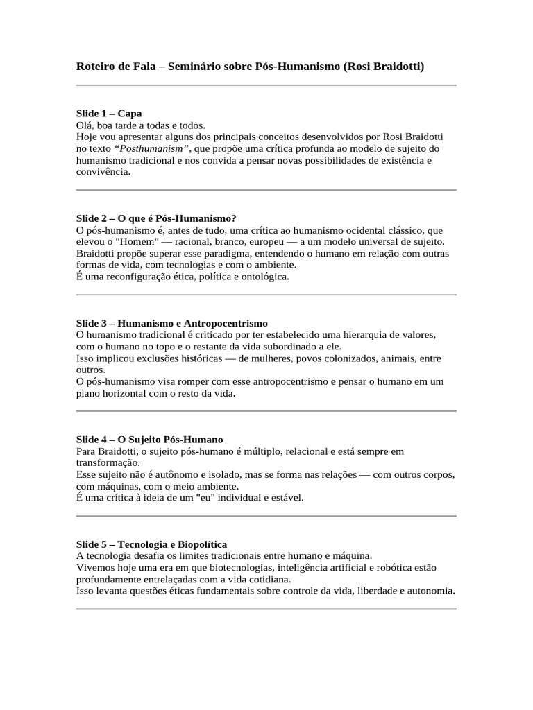 Conceitos de Pós-Humanismo por Rosi Braidotti | PDF | Humanismo | Vida