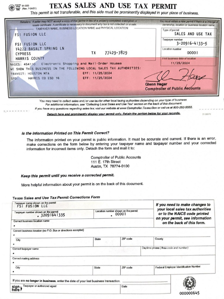 Texas Sales Tax Permit | PDF