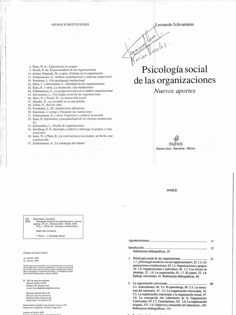 Psicologia Social de Las Organizaciones - Leonardo Schvarstein | PDF