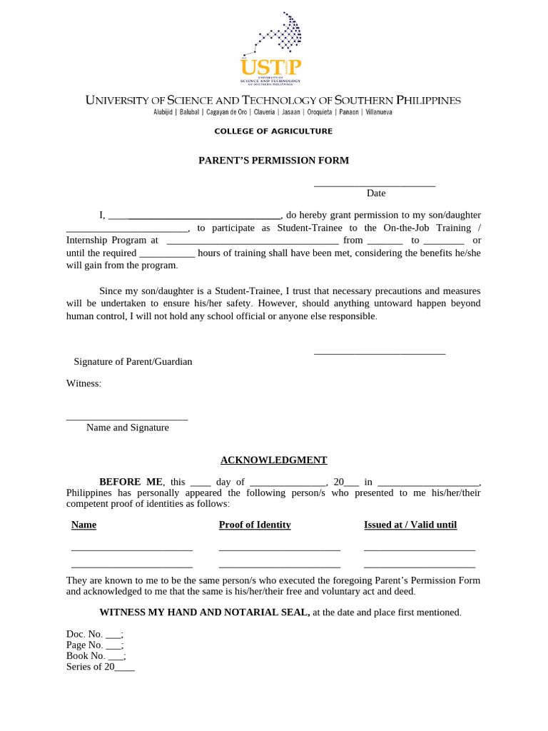 Parents Permission Form Waiver | PDF