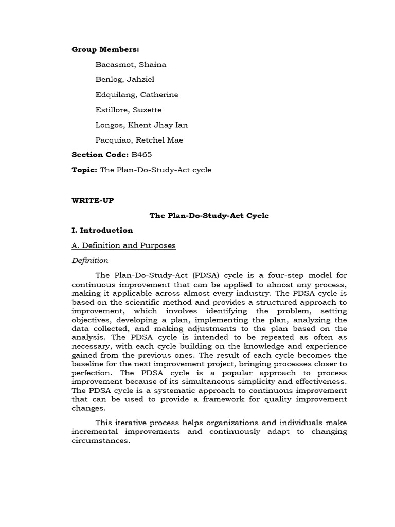 The Plan-Do-Study-Act (PDSA) Cycle Write-up | PDF | Cognition | Business