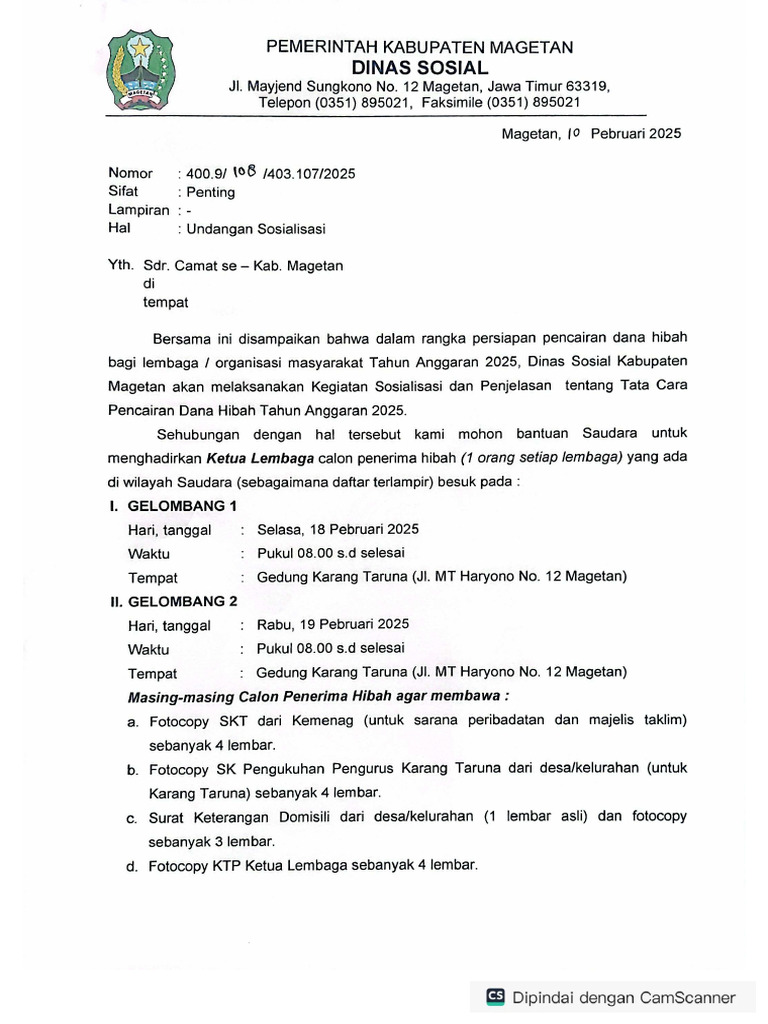 Undangan Sosialisasi Hibah 2025 | PDF