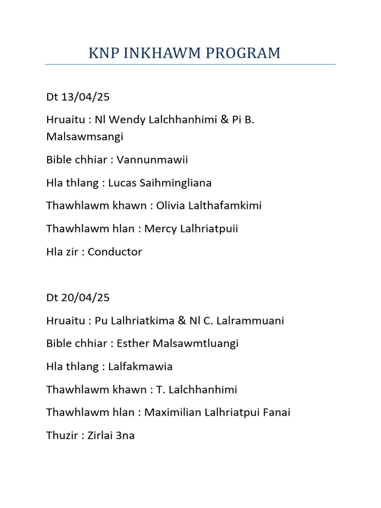 Knp Inkhawm Program-1 | PDF