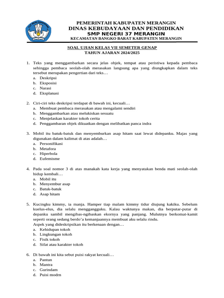 SOAL UJIAN KELAS VII SEM GENAP | PDF