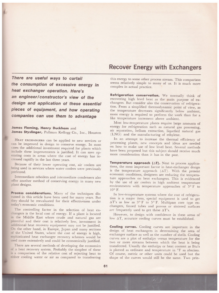 Recover Energy With Exchangers | PDF