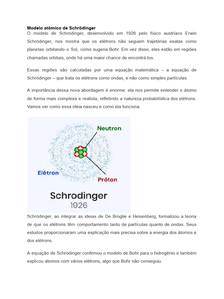 Modelo Atômico de Schrödinger: Resumo | PDF | Elétron | Mecânica Quântica