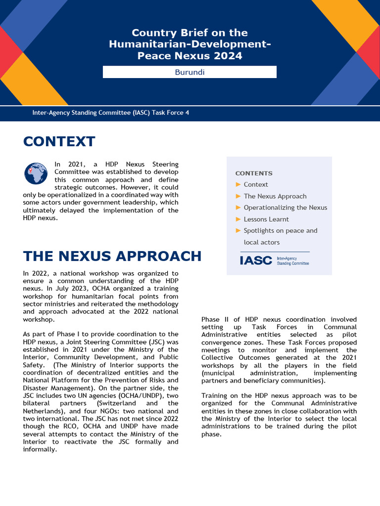 Country Brief On The Humanitarian-Development-Peace Nexus 2024 (Burundi ...
