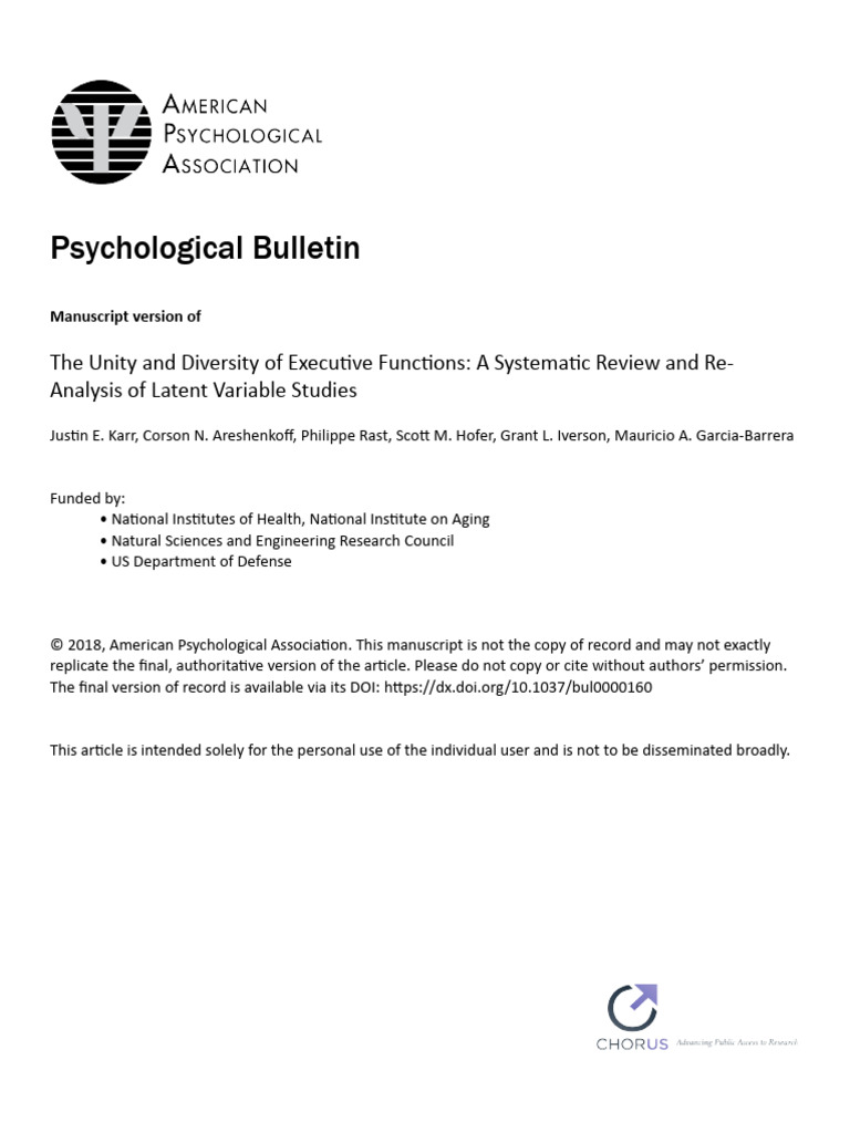 Models of Executive Functions | PDF | Executive Functions | Factor Analysis