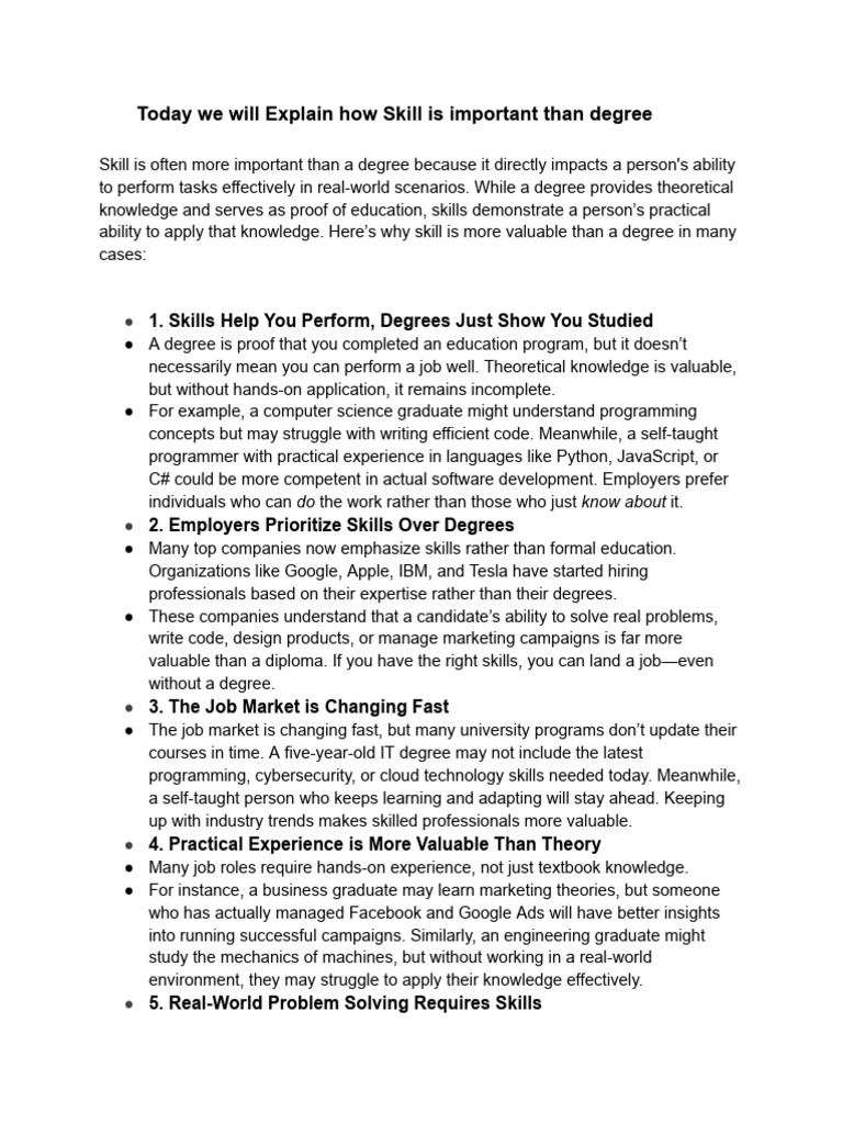 Skills Over Degrees: Key to Success | PDF | Entrepreneurship | Computer ...