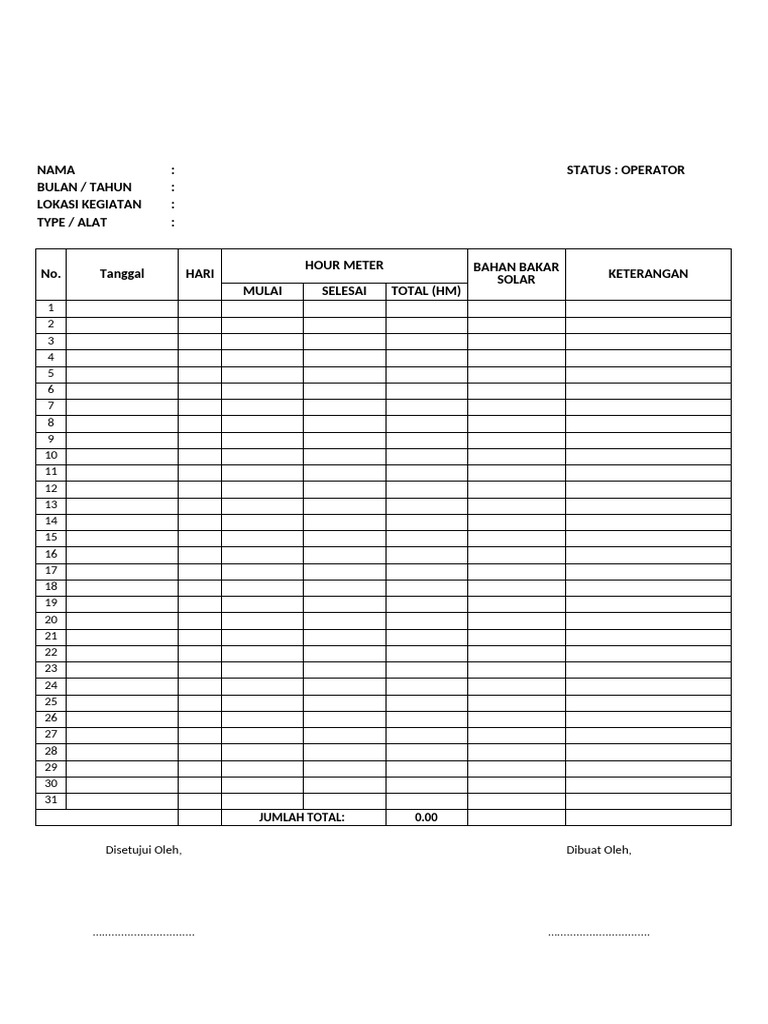 Master Time Sheet Operator 2024 | PDF