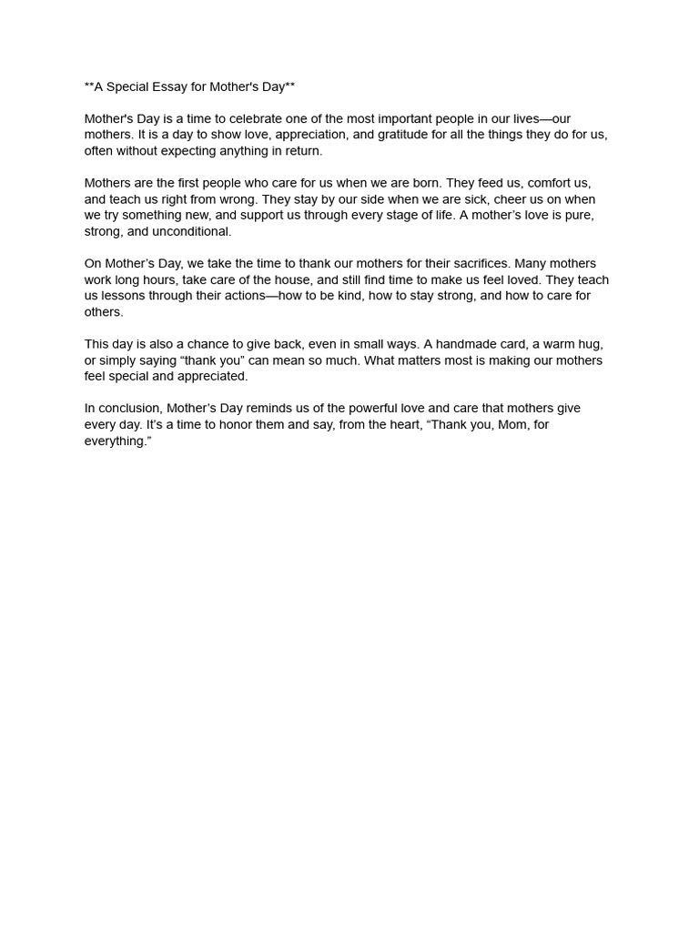A Special Essay For Mother's Day | PDF