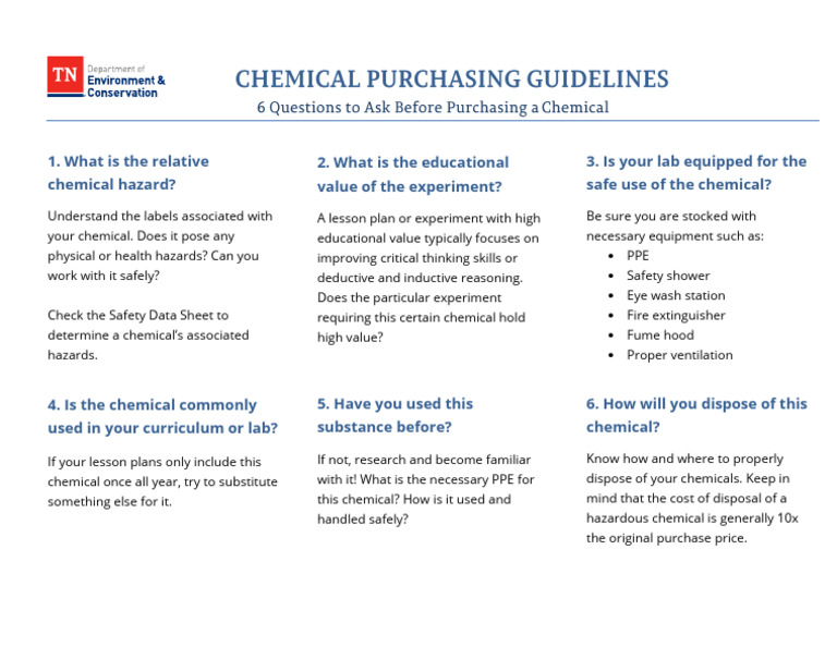SW - TSLRP Chemical Purchasing Guidelines | PDF