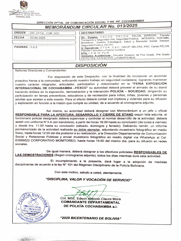 MEMORÁNDUM CIRCULAR N°013 FEXCO | PDF