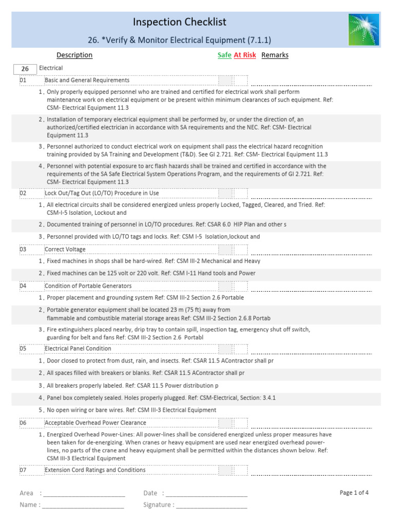 Checklist #26 Verify & Monitor Electrical Equipment | PDF | High ...