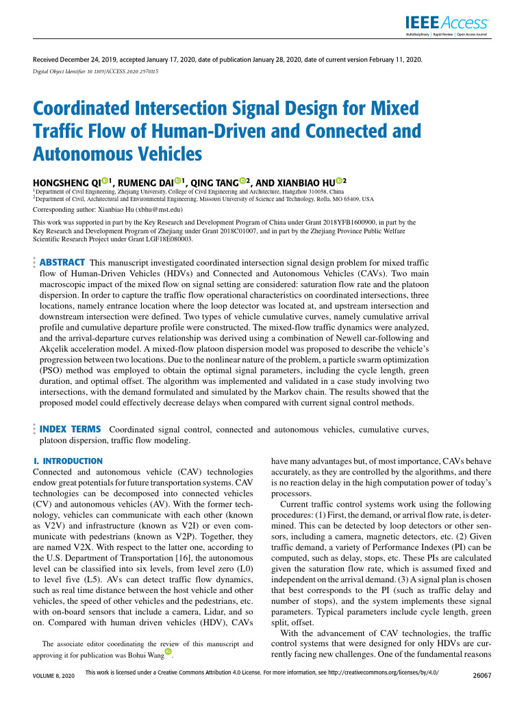 Coordinated Intersection Signal Design For Mixed Traffic Flow of Human-Driven and Connected and ...