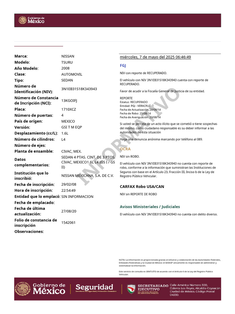 Repuve Gustavo Domin | PDF