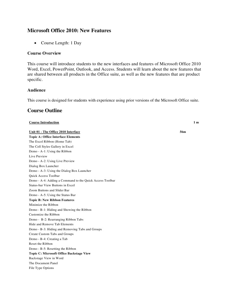 Microsoft Office 2010 Features Overview | PDF