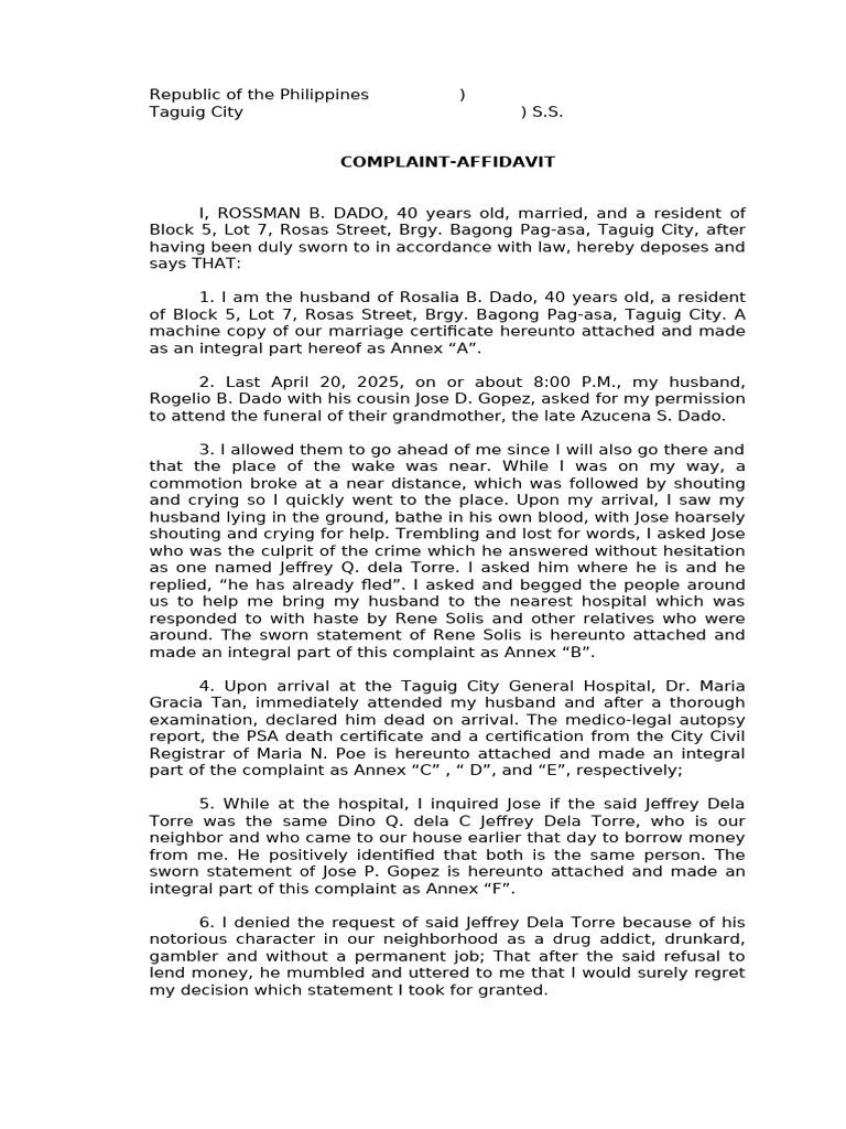Complaint Affidavit_Murder | PDF | Affidavit | Legal Procedure