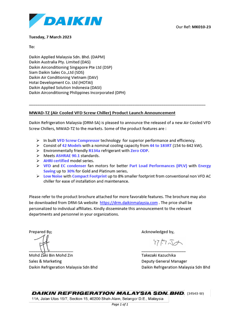 MK001-23 - MWAD-TZ Product Launch Announcement | PDF
