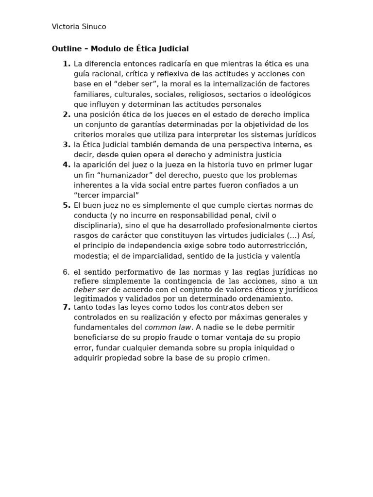 Outline MÓDULO DE ÉTICA - Victoria Sinuco | PDF