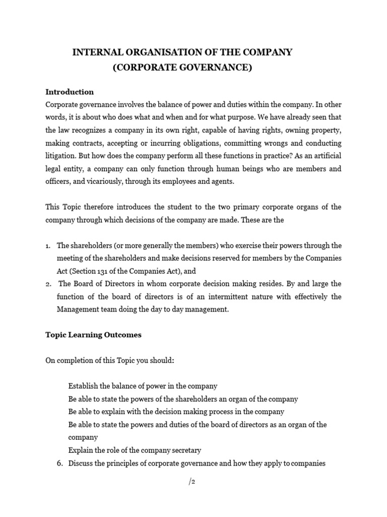 Corporate Governance and Company Structure | PDF | Board Of Directors ...