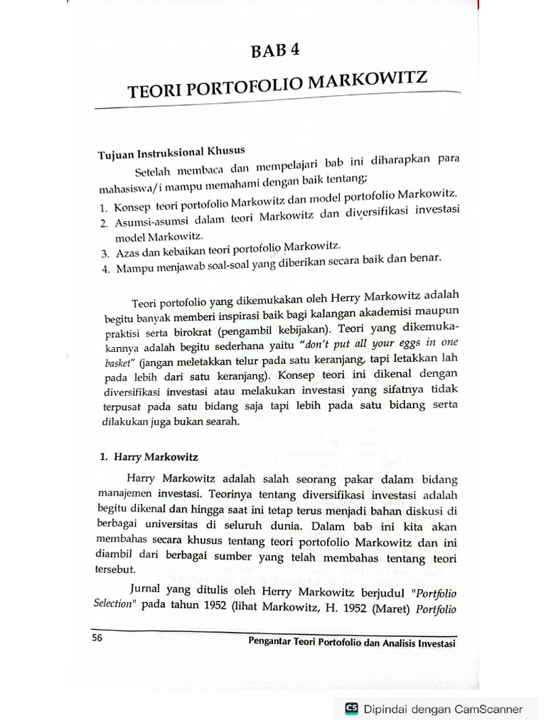 BAB 4 - Teori Portofolio Markowitz | PDF