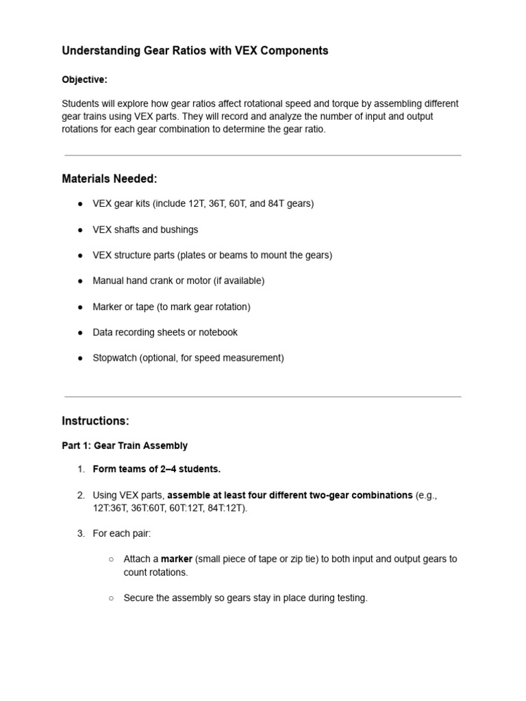 Understanding Gear Ratios With VEX Components | PDF | Gear | Mechanics