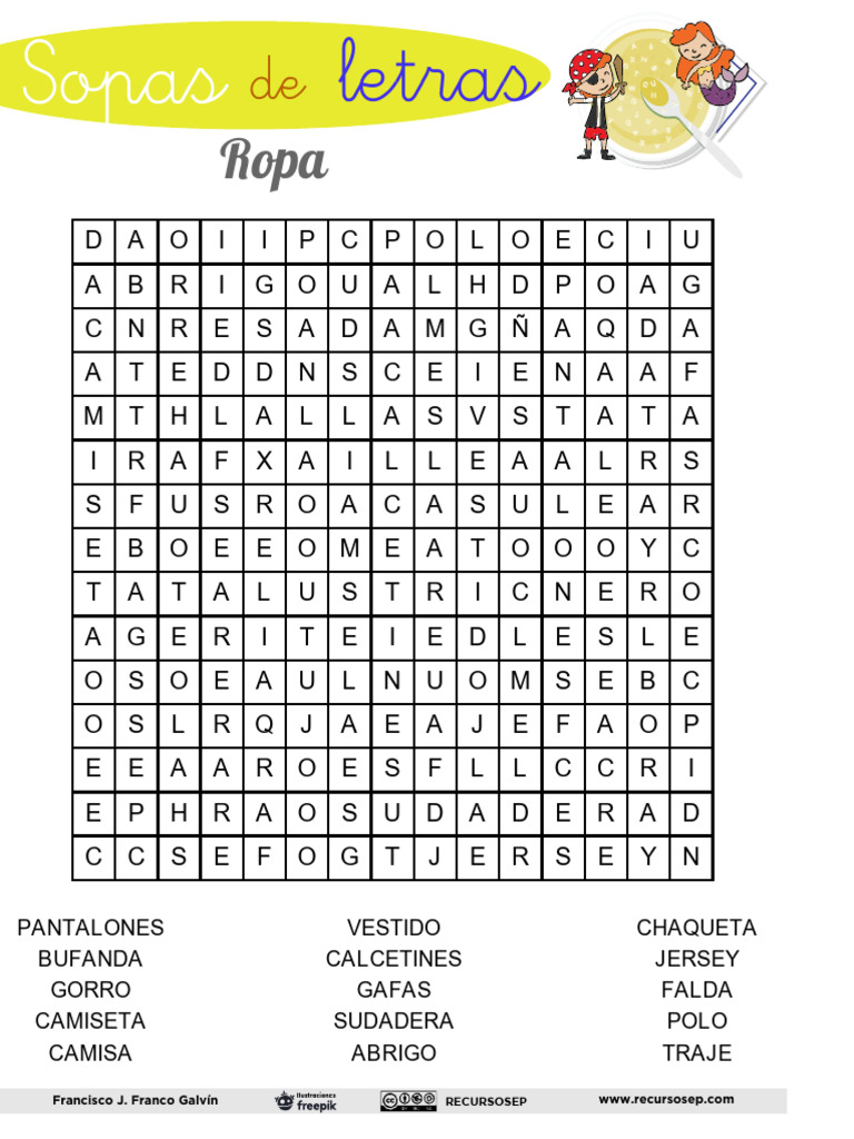 sopa de letras ropa y tiempo | PDF