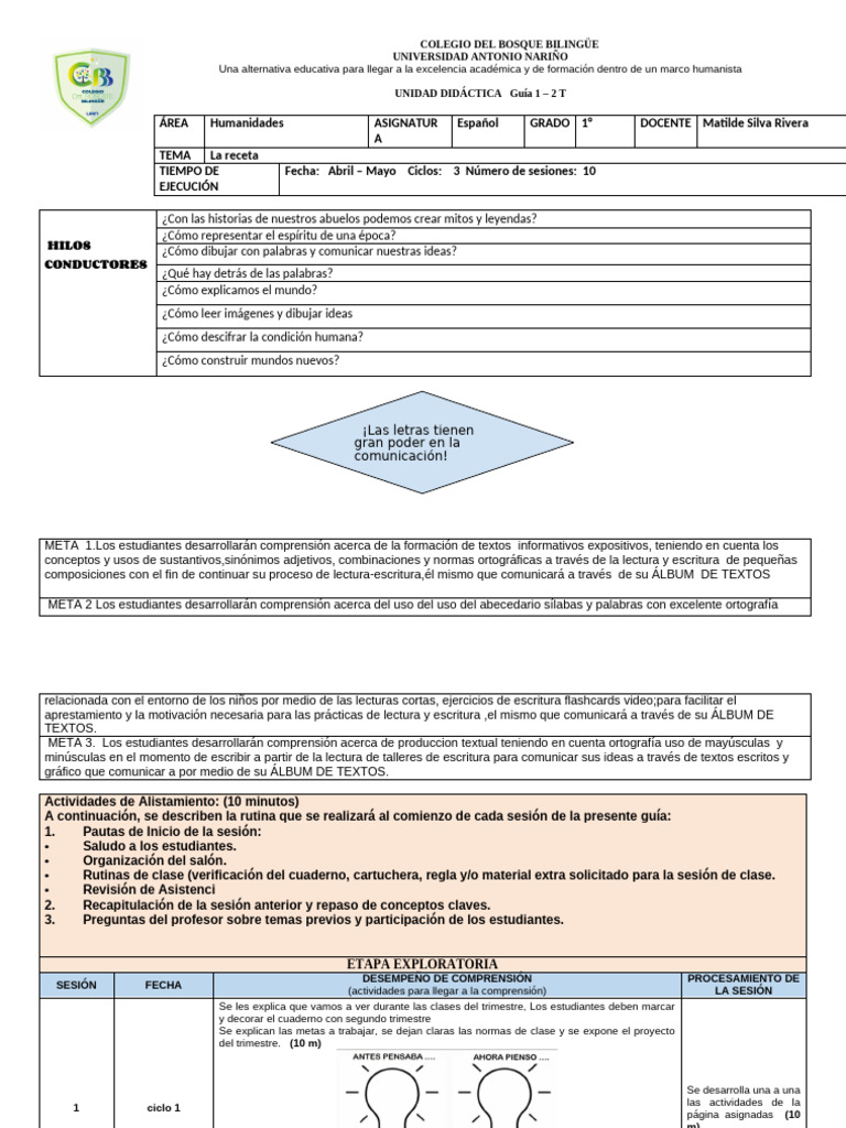 Español 1 - Unidad Guia 1 - 2 T | PDF | Comprensión lectora ...