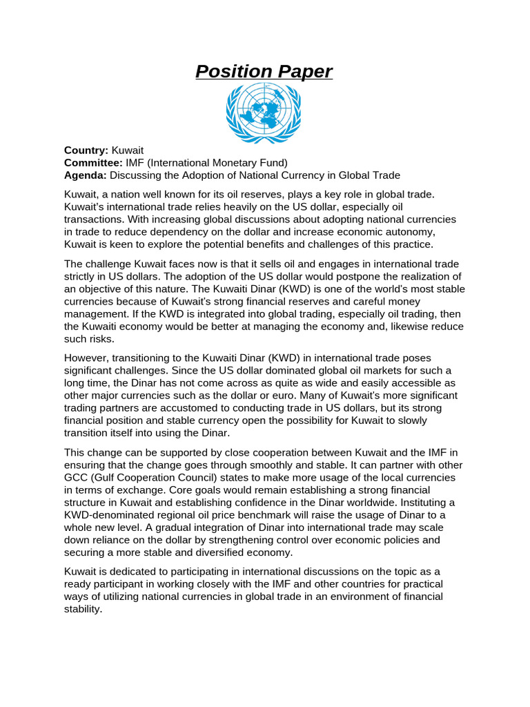 Position Paper - IMF Kuwait | PDF | Kuwait | Currency