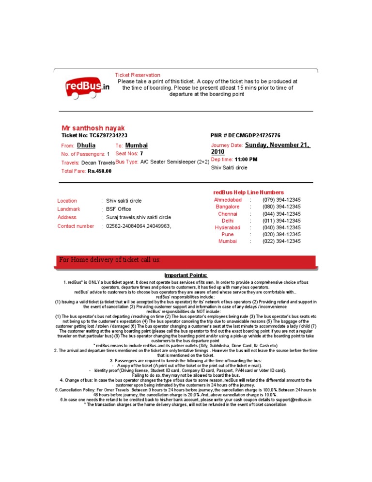 Red Bus Ticket Reservation | PDF | Ticket (Admission) | Identity Document