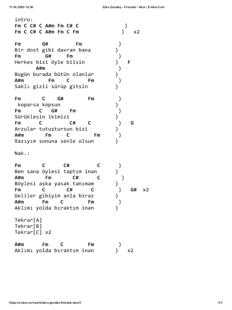 Fırtınalar - Akor - E-Akor | PDF
