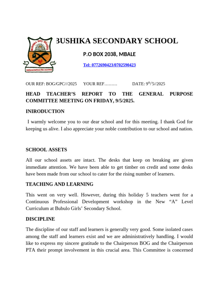 HT'S Report To The GPC Term 1 2025 | PDF