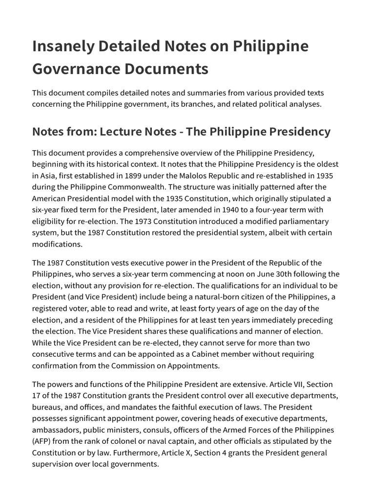 Insanely Detailed Notes On Philippine Governance Documents | PDF ...