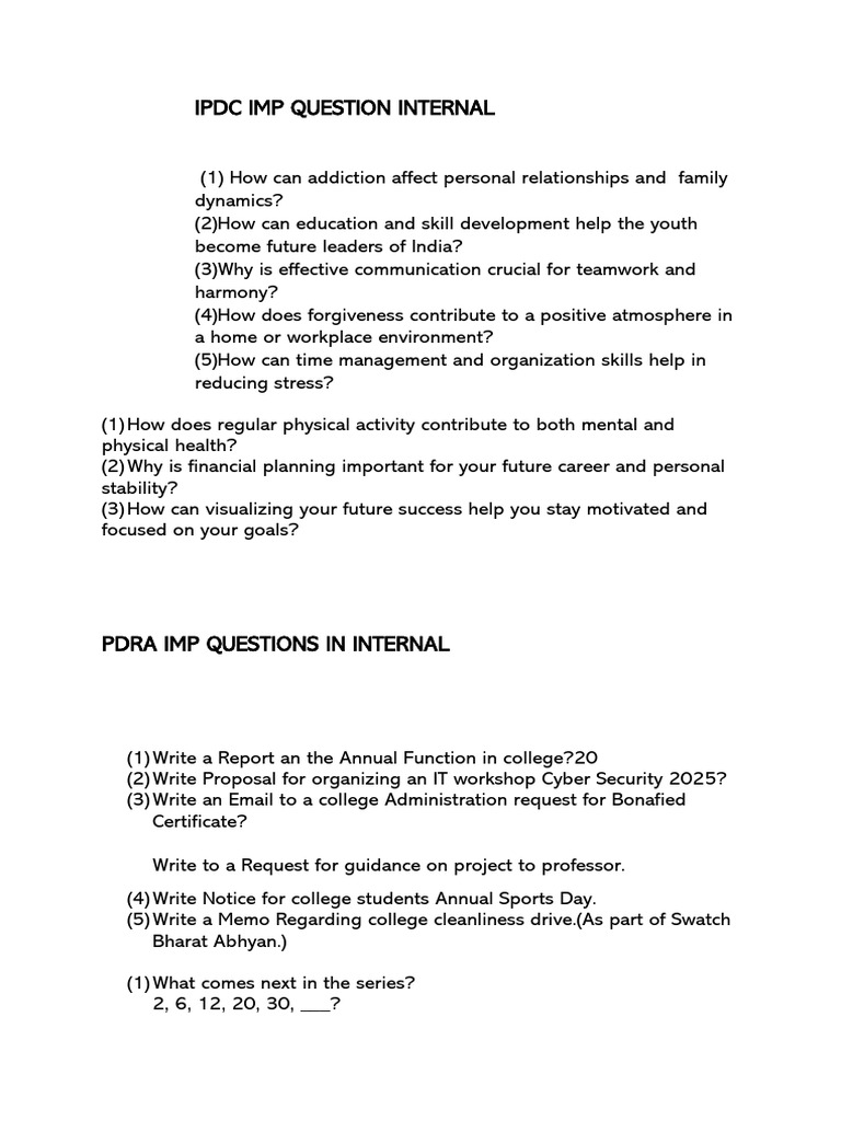Ipdc &pdra Imp Question Internal | PDF