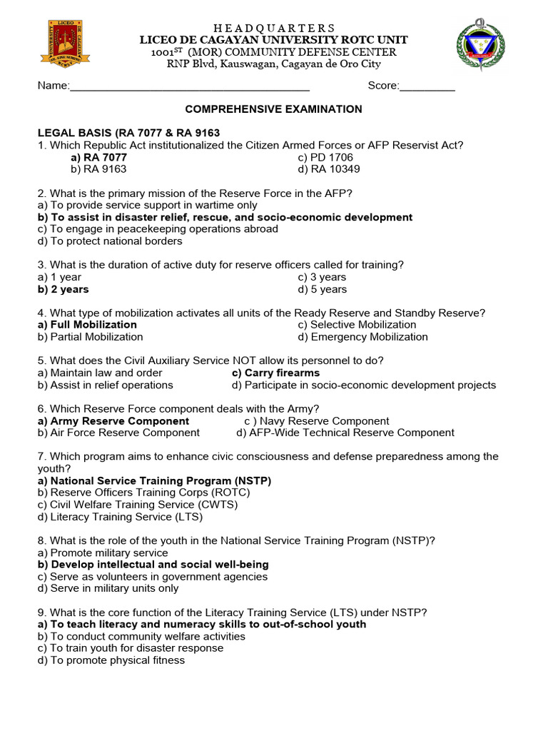 Comprehensive Examination Questions With Answer Key Pre Raati | PDF ...
