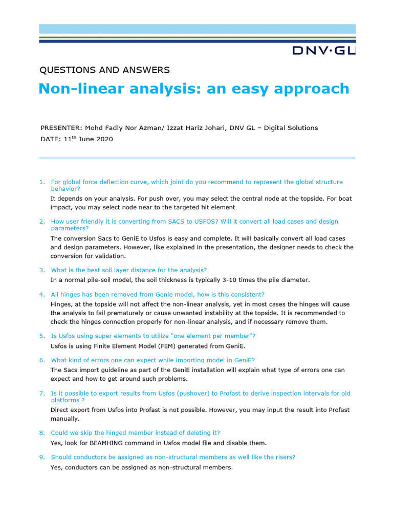 SESAM and USFOS Analysis Insights | PDF | Finite Element Method | Beam ...